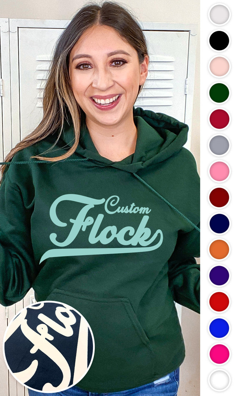 Custom Flock Script Adult Hoodie – Sugar Stitch Wholesale